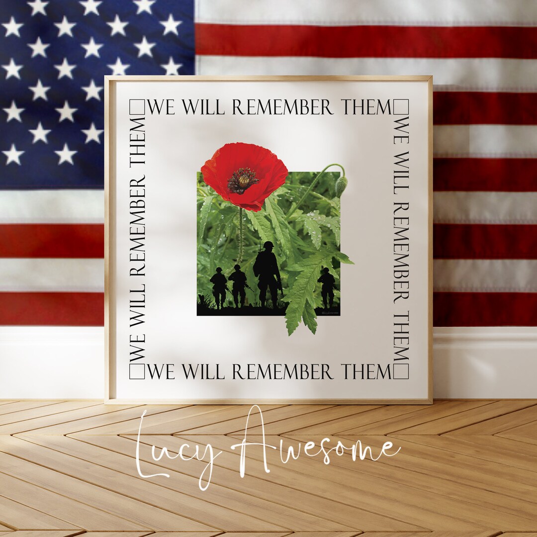Remembrance Day Art 4x24in Square Red Poppy We Will - Etsy