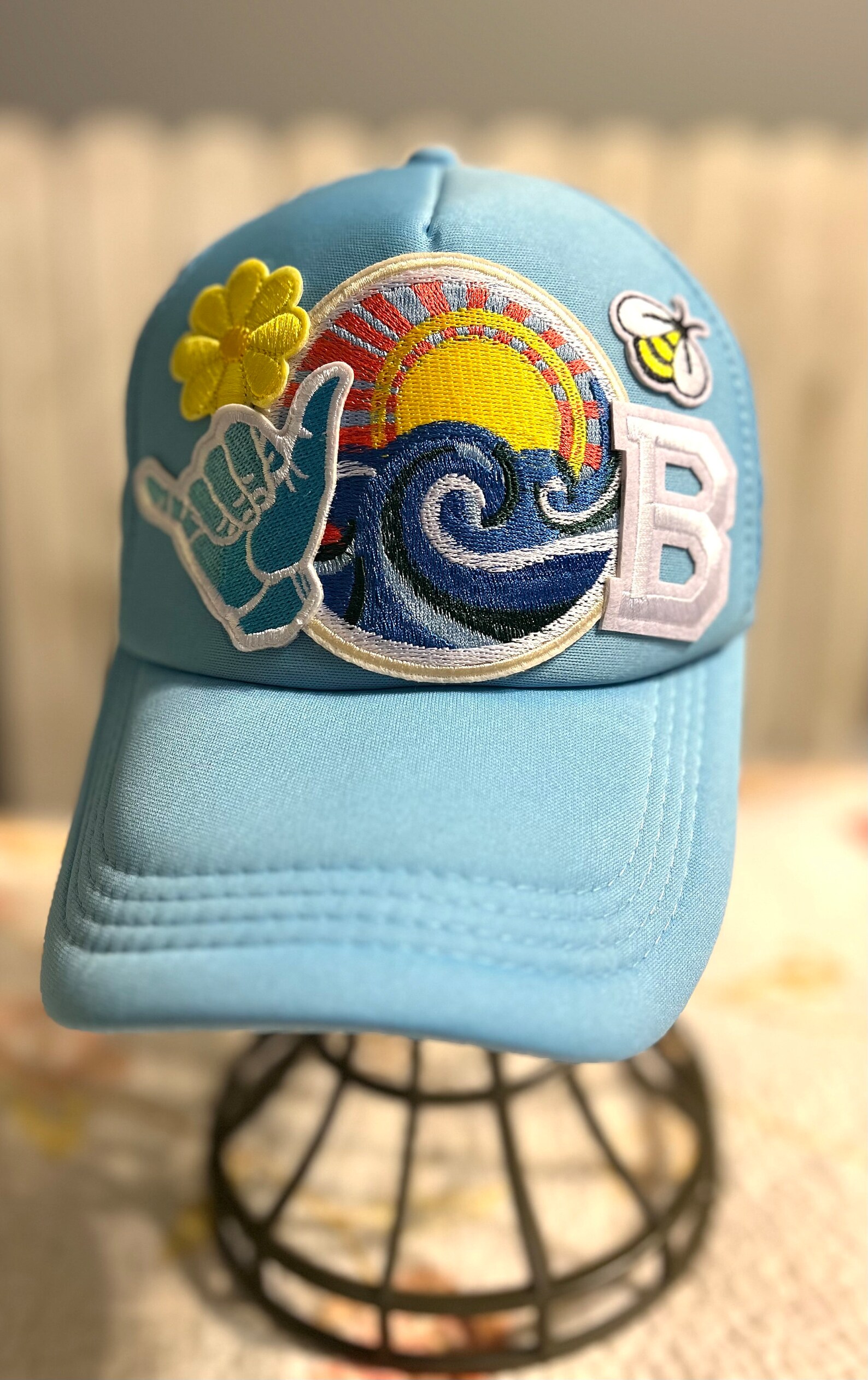 Bougie Womens Trucker Multi Patch Cap Hat New Blue Ocean Hang Ten ...