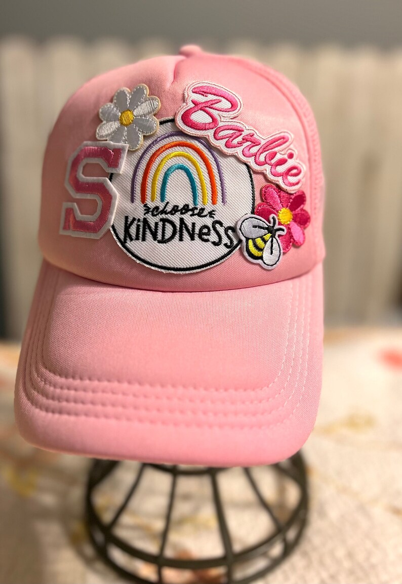 Womens Barbie Pink Snapback Trucker Multi Patch Cap Hat New Handmade ...
