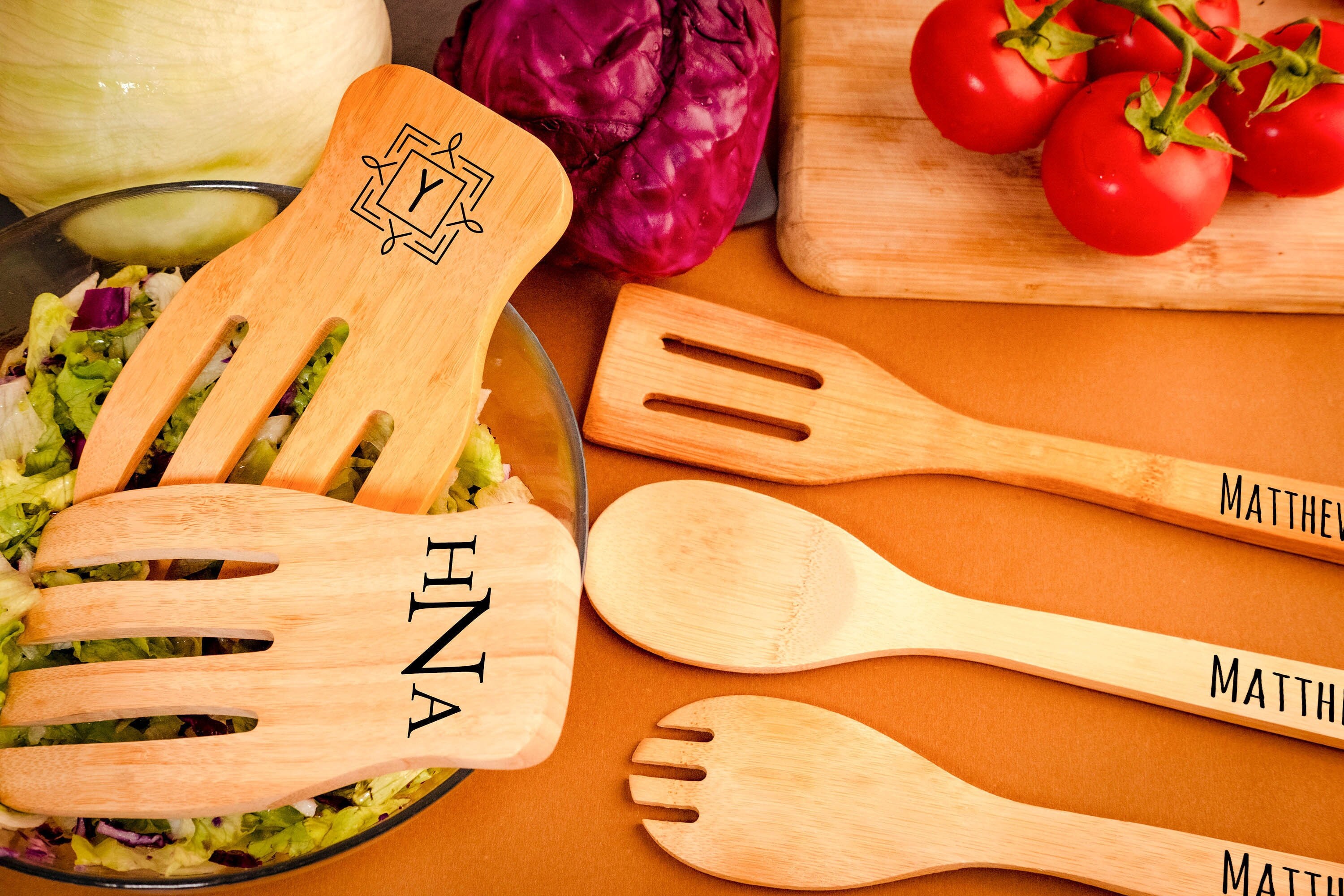 Personalized Bamboo Salad Set Custom Kitchenware Bamboo - Etsy