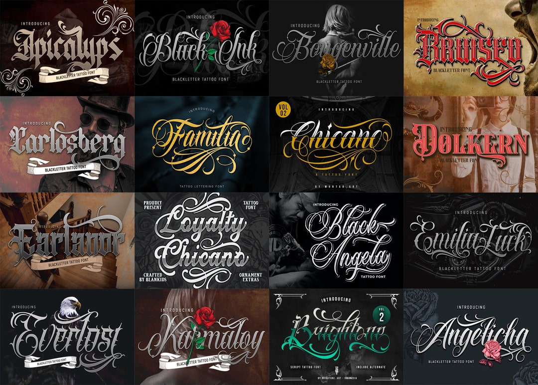 20 Premium Tattoo Fonts Bundle 6, Custom Tattoos Design, Logo Fonts ...