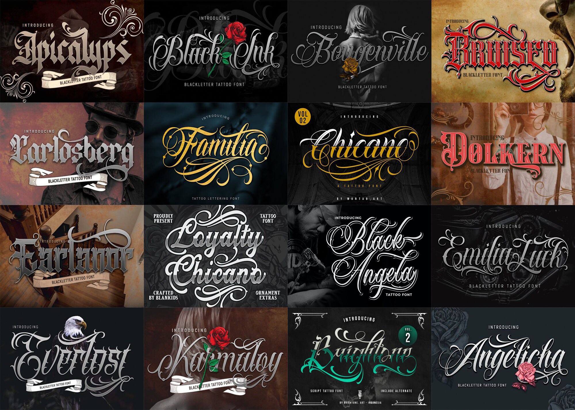 20 Premium Tattoo Fonts Bundle 6, Custom Tattoos Design, Logo Fonts ...