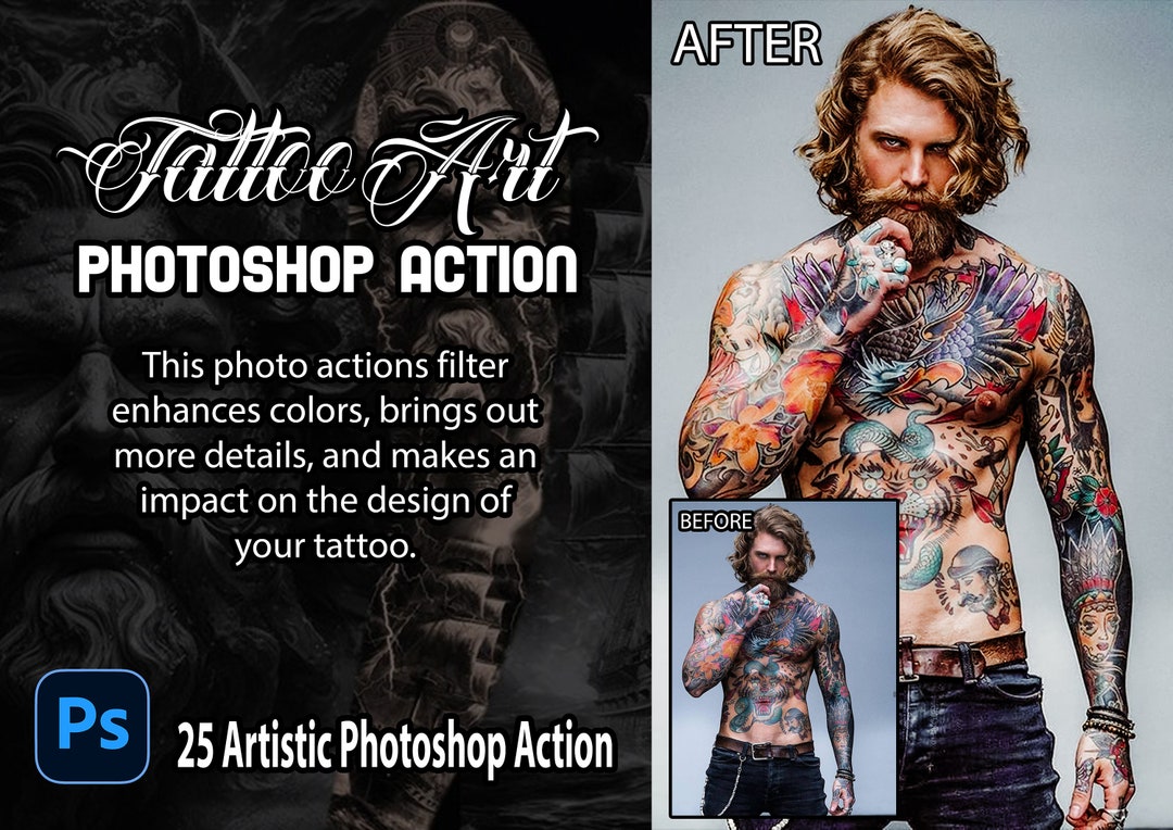 25 Tattoo Art Photoshop Actions, Color Grading Filter, Tattoo Enhancer ...
