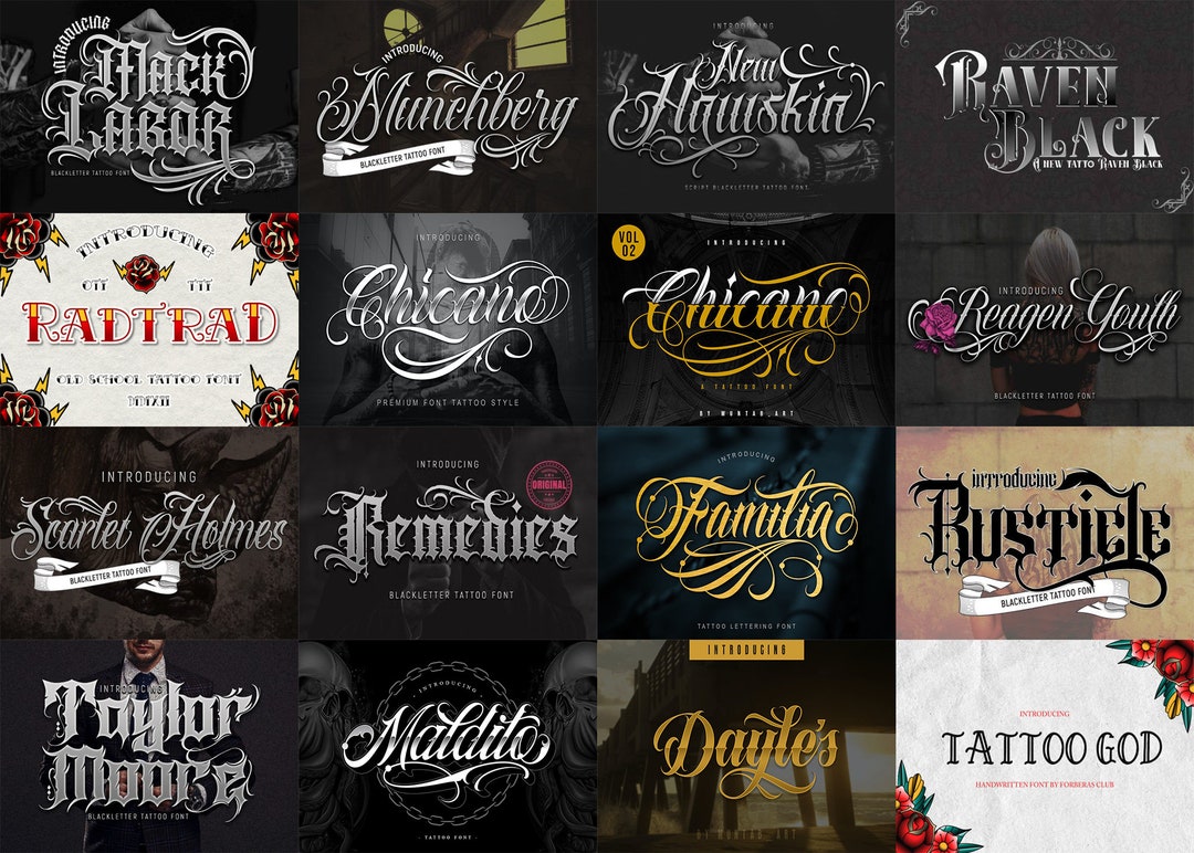 20 Premium Tattoo Fonts Bundle 7 | Custom Tattoos Design, Logo Fonts ...