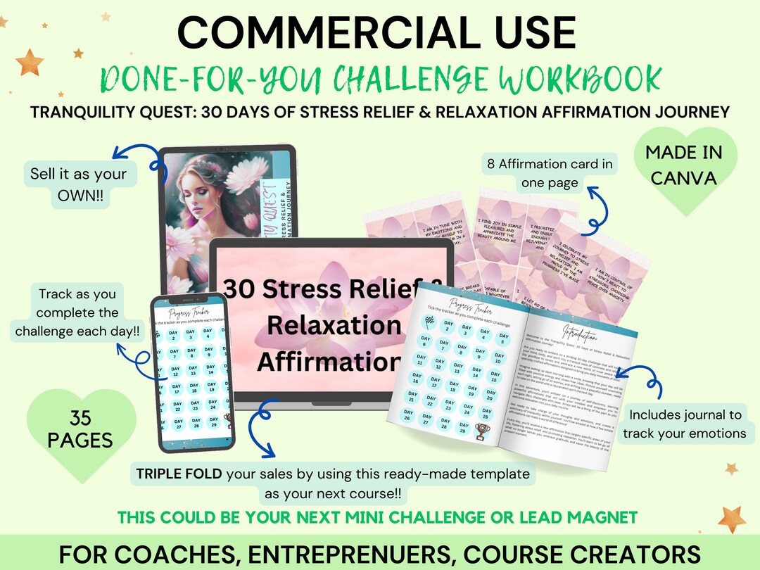 Stress Management Affirmation Workbook|editable Coach Canva Workbook|30 ...