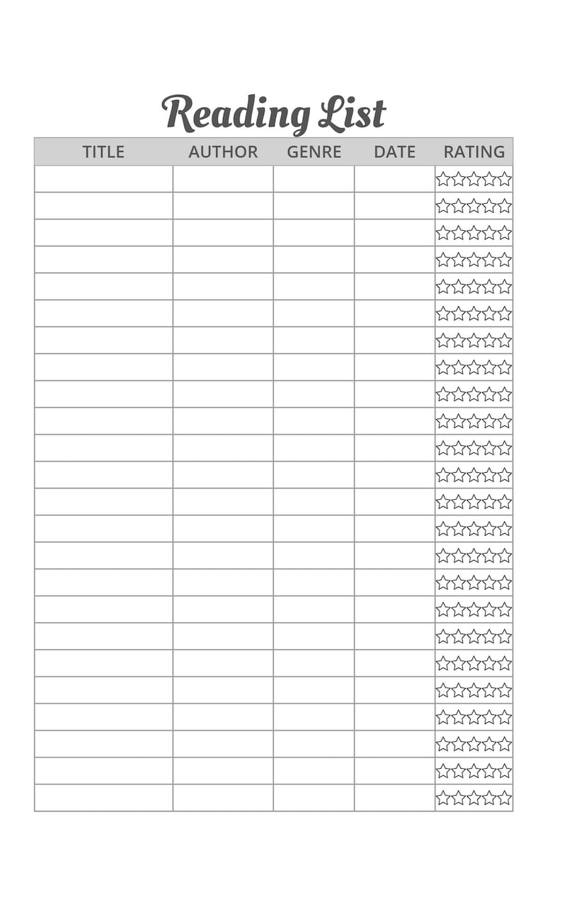 Reading List Page - Digital - Keep Track of What You Are Reading - Etsy