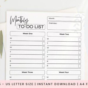 Monthly to Do List Printable - Etsy