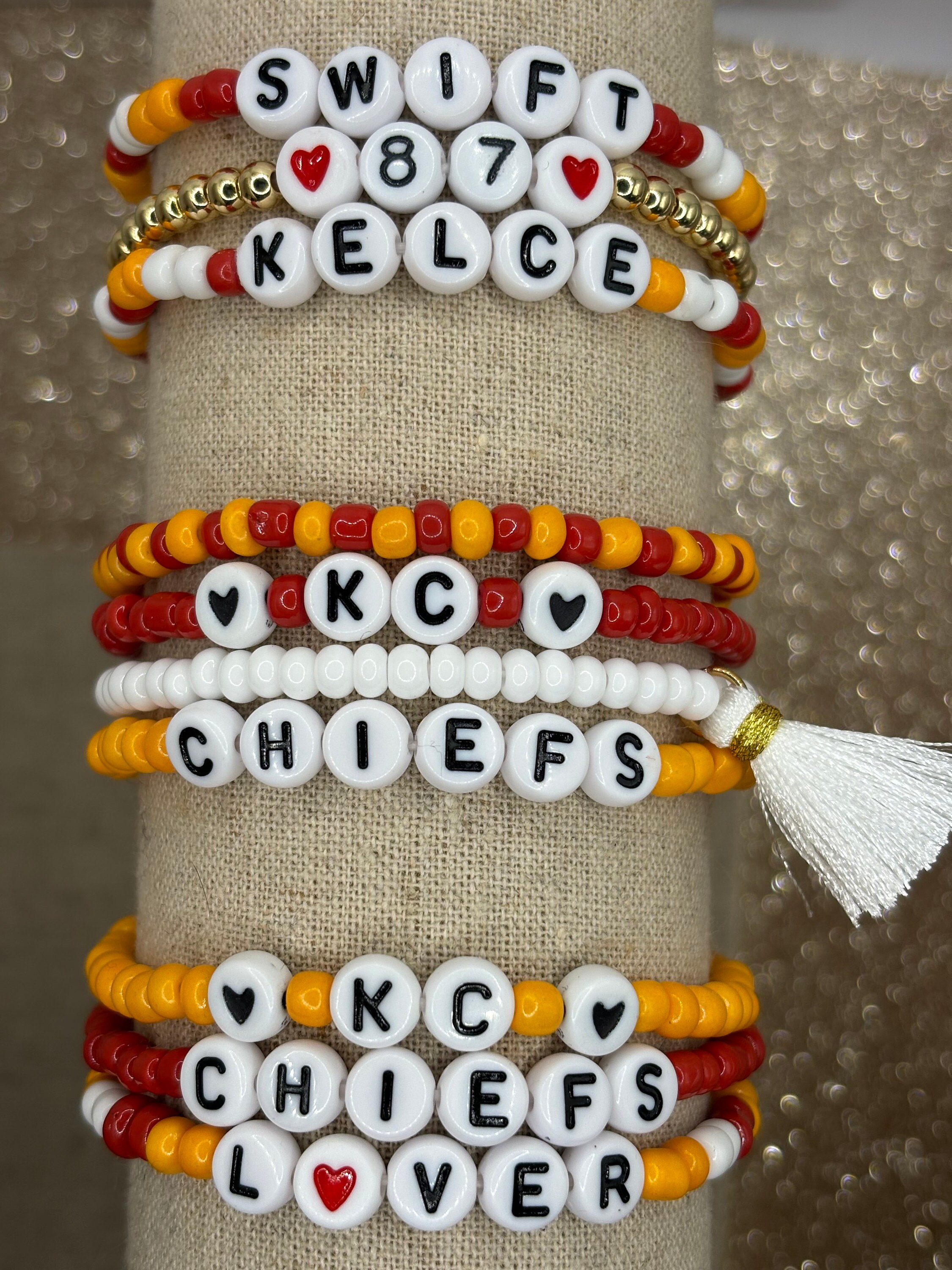 KC Chiefs Stretch Bracelet Stack Chiefs Kansas City Game - Etsy