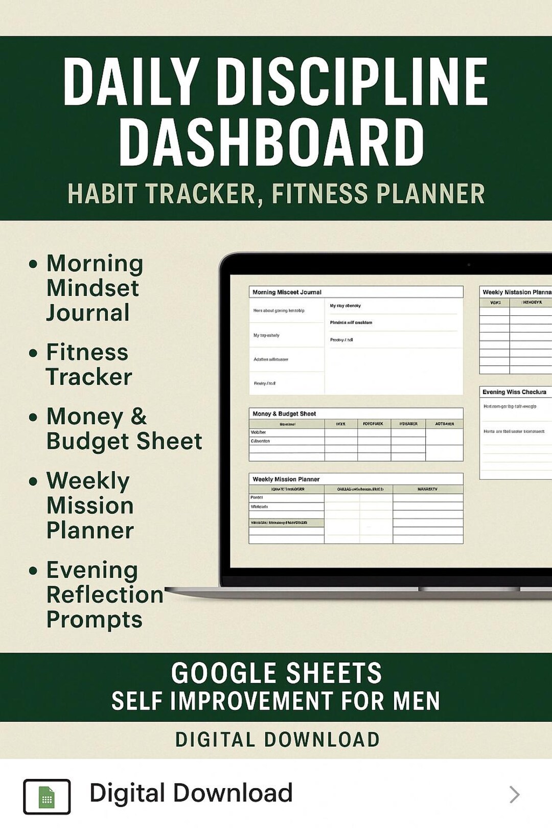 Daily Discipline Dashboard (basic) | Habit Tracker, Fitness Planner, Budget Template, Google ...
