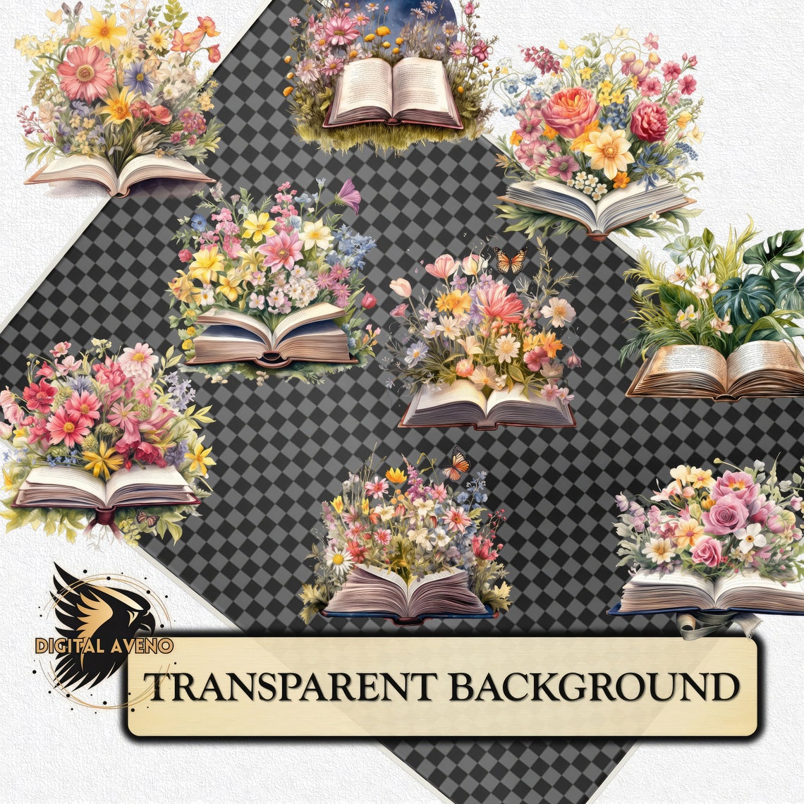 Watercolor Floral Books 40 PNG Images, Watercolor Floral Books Clipart ...