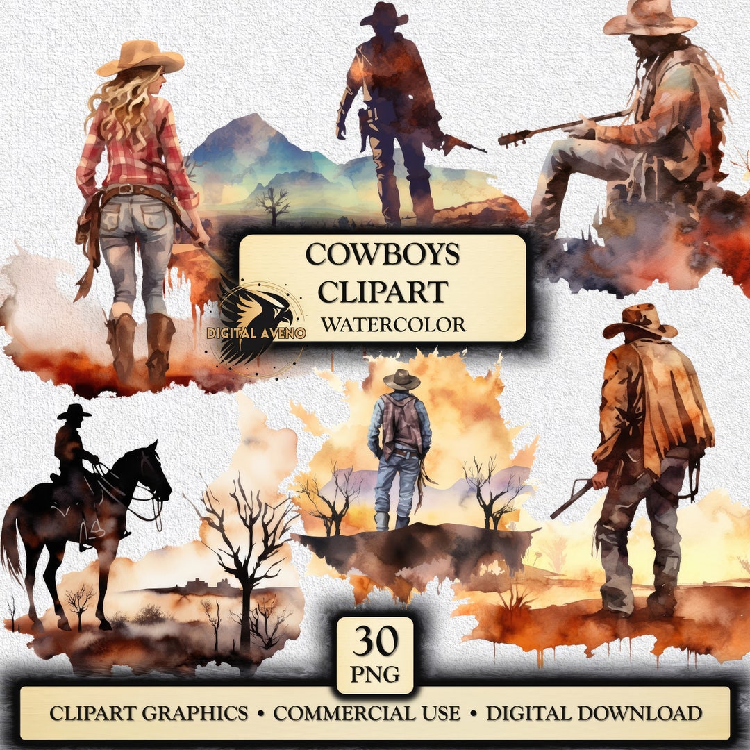 Cowboys Clipart 30 PNG Images, Western Cowboy Clipart, Watercolor ...
