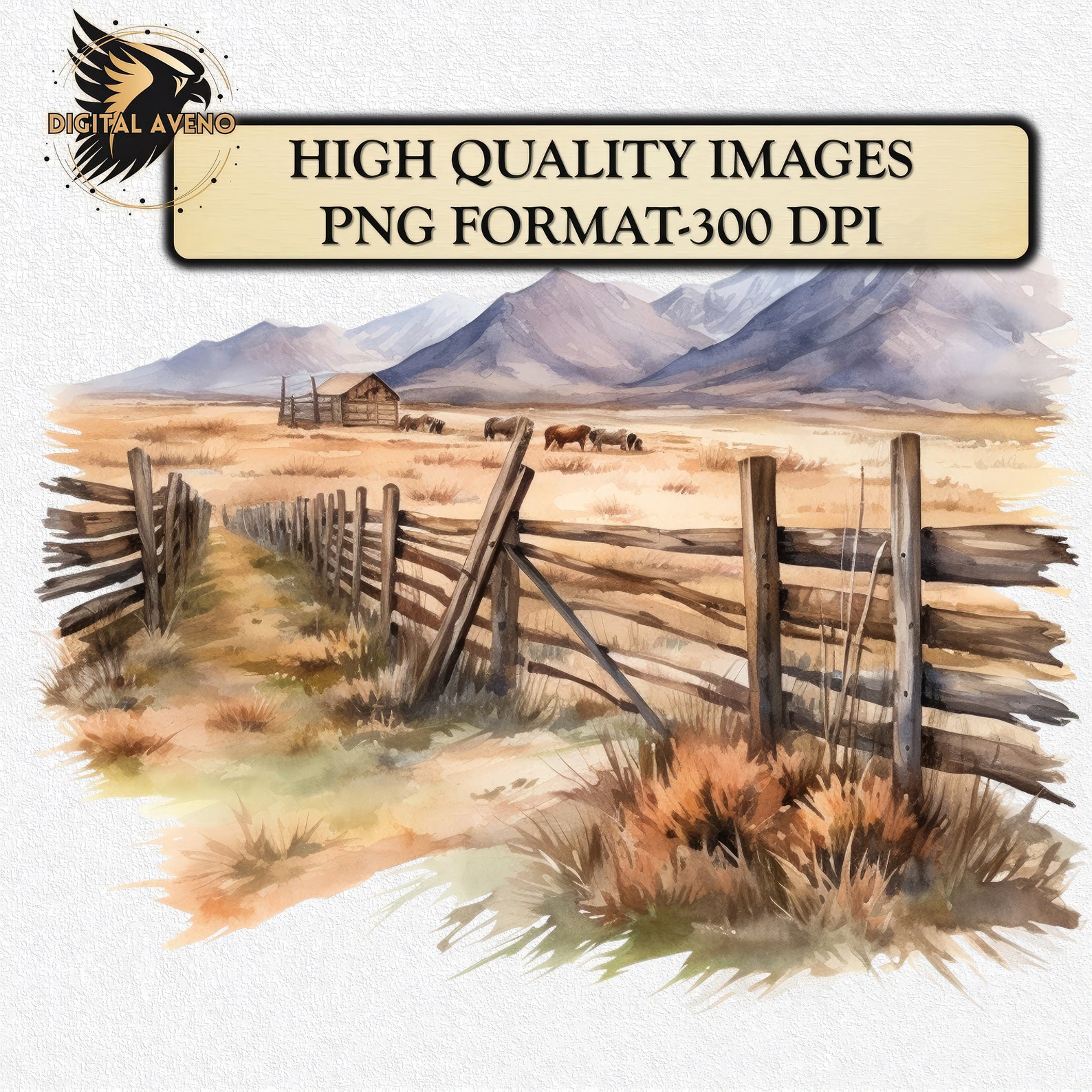 Watercolor Western Landscapes Clipart 20 PNG Images, Watercolor Ranch ...