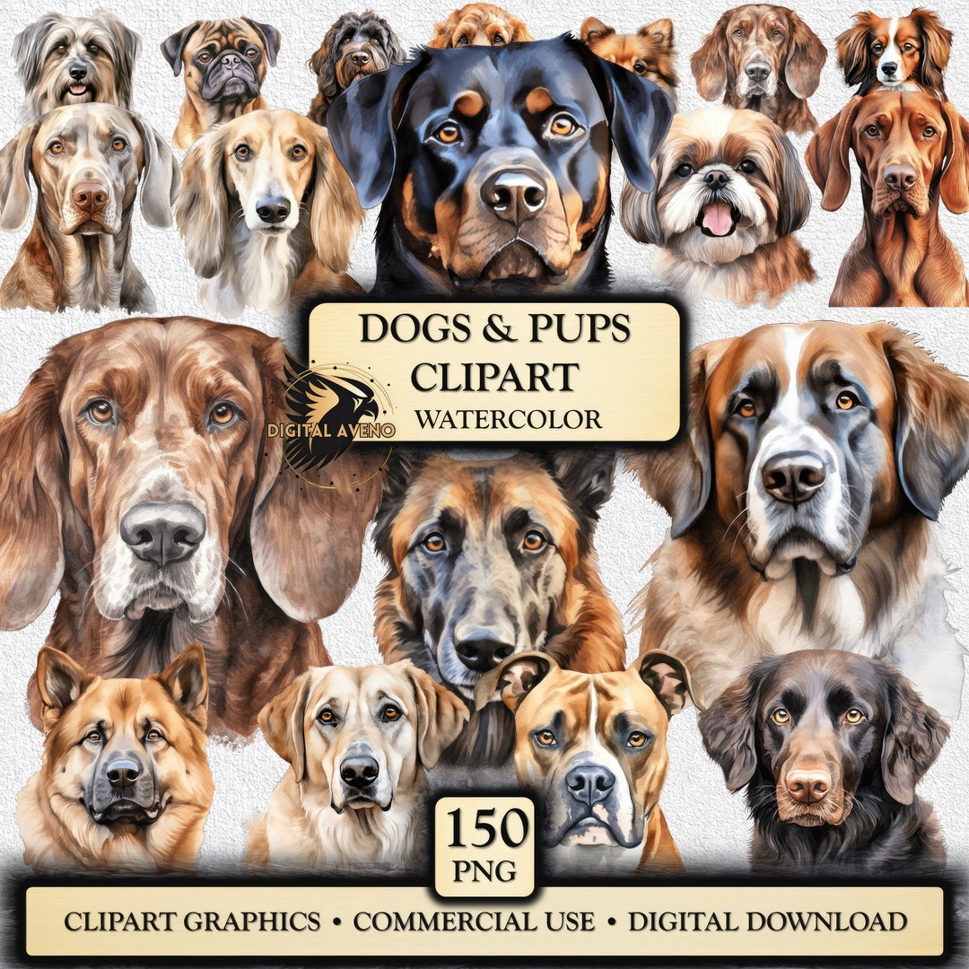 Watercolor Dogs and Pups 150 PNG Images, Puppies Clipart, Dog ...