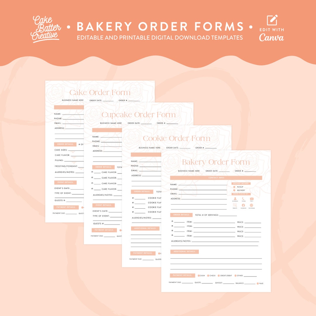 Bakery Order Forms, Canva Editable Order Forms, Order Form Template ...