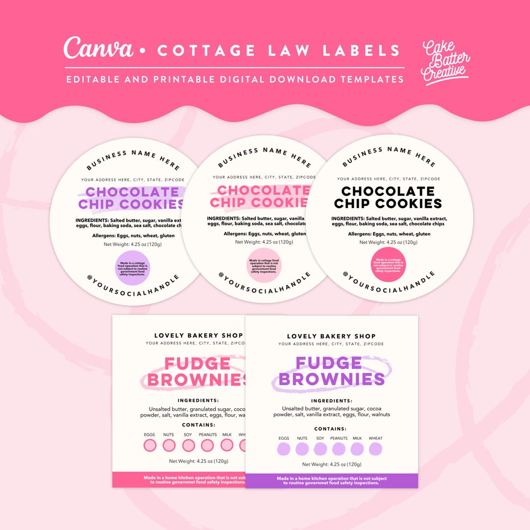Canva Cottage Law Labels, Bakery Packaging Labels Template, Cake ...