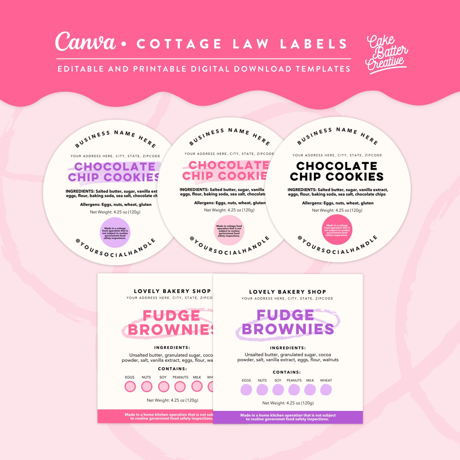Canva Cottage Law Labels, Bakery Packaging Labels Template, Cake ...