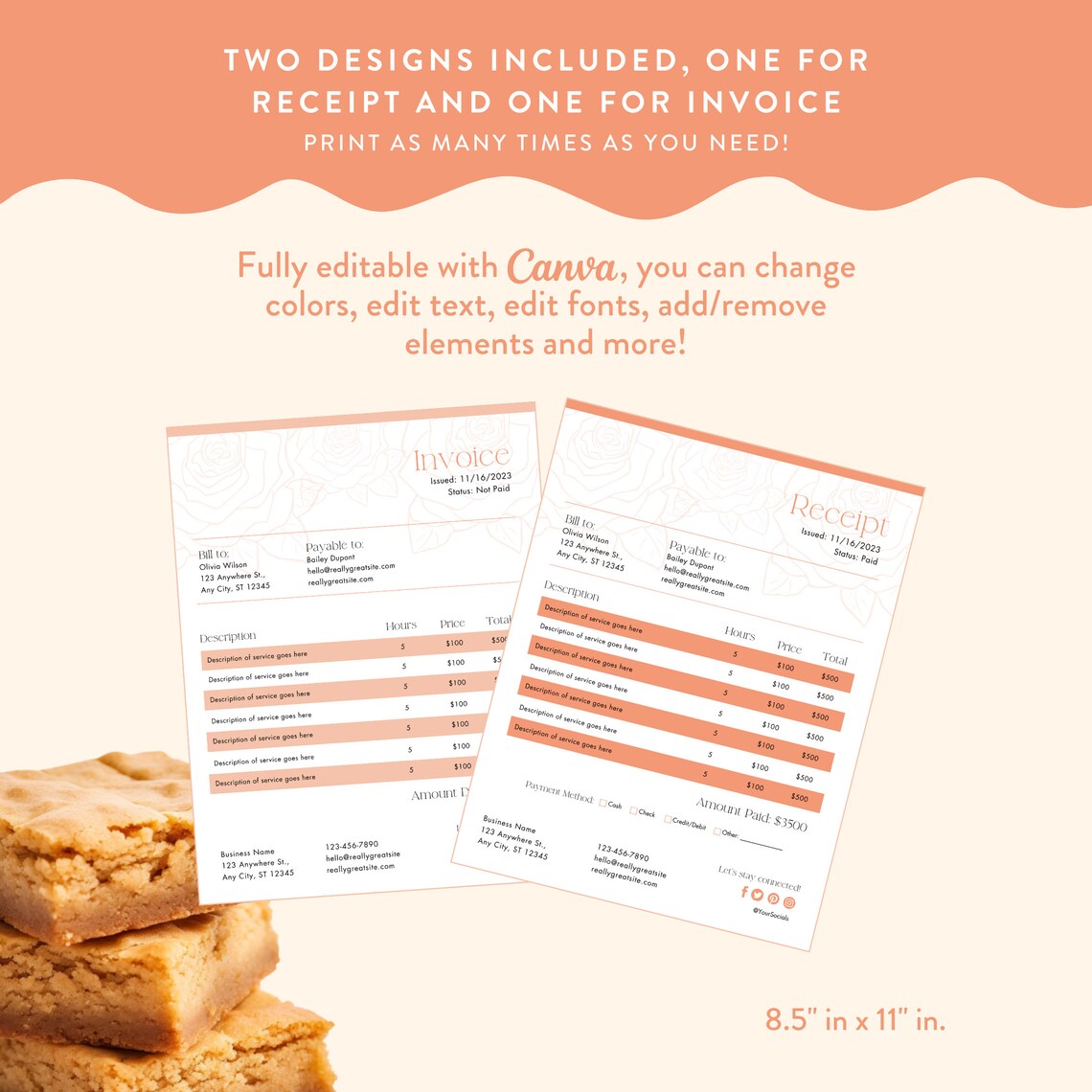 Invoice & Receipt Canva Templates, Bakery Invoices Template, Bakery ...