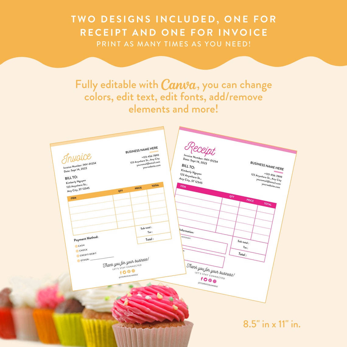 Invoice & Receipt Canva Templates, Bakery Invoices Template, Bakery ...