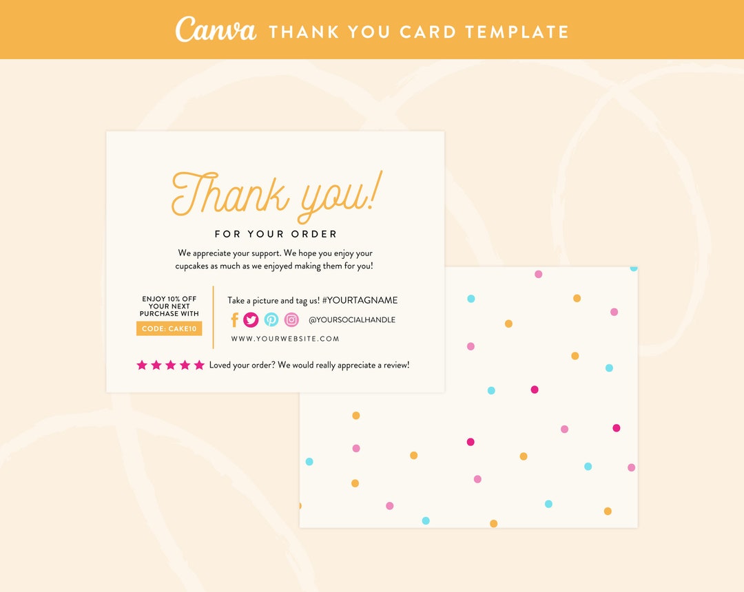 Thank You Card Template Canva Editable Template Canva Thank - Etsy