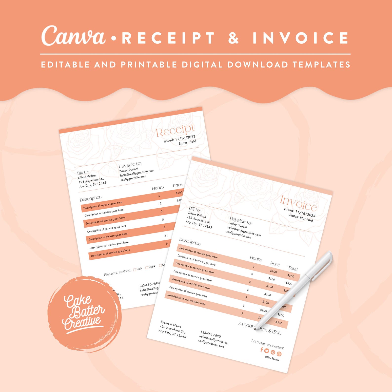 Invoice & Receipt Canva Templates, Bakery Invoices Template, Bakery ...