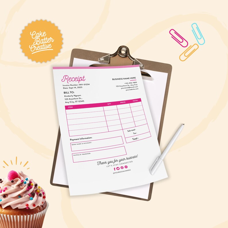 Invoice & Receipt Canva Templates, Bakery Invoices Template, Bakery ...