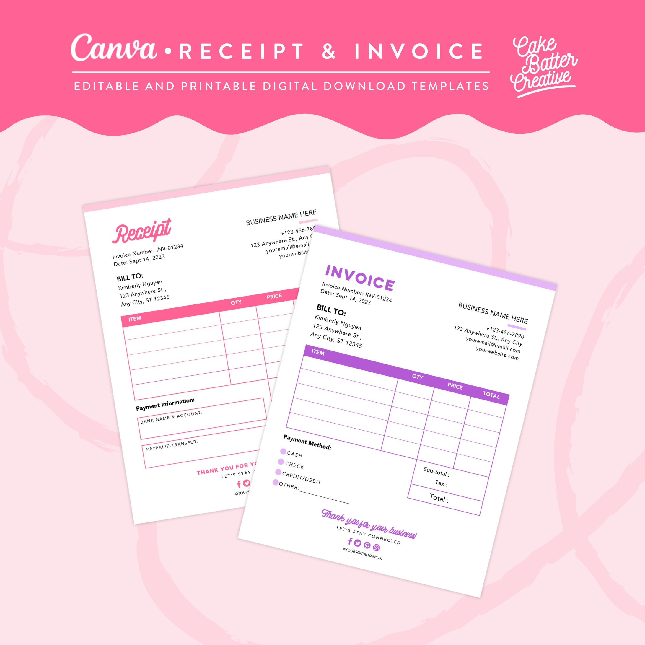 Invoice & Receipt Canva Templates, Bakery Invoices Template, Bakery ...