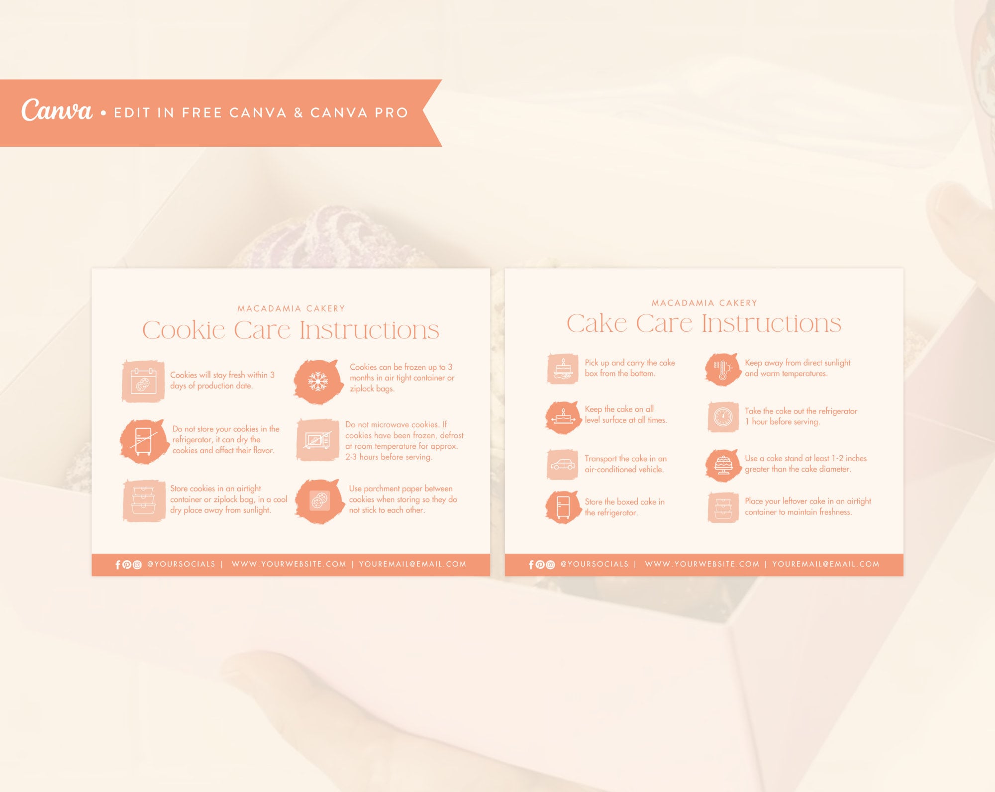 Canva Cake Care Instructions Template Cookie Care - Etsy