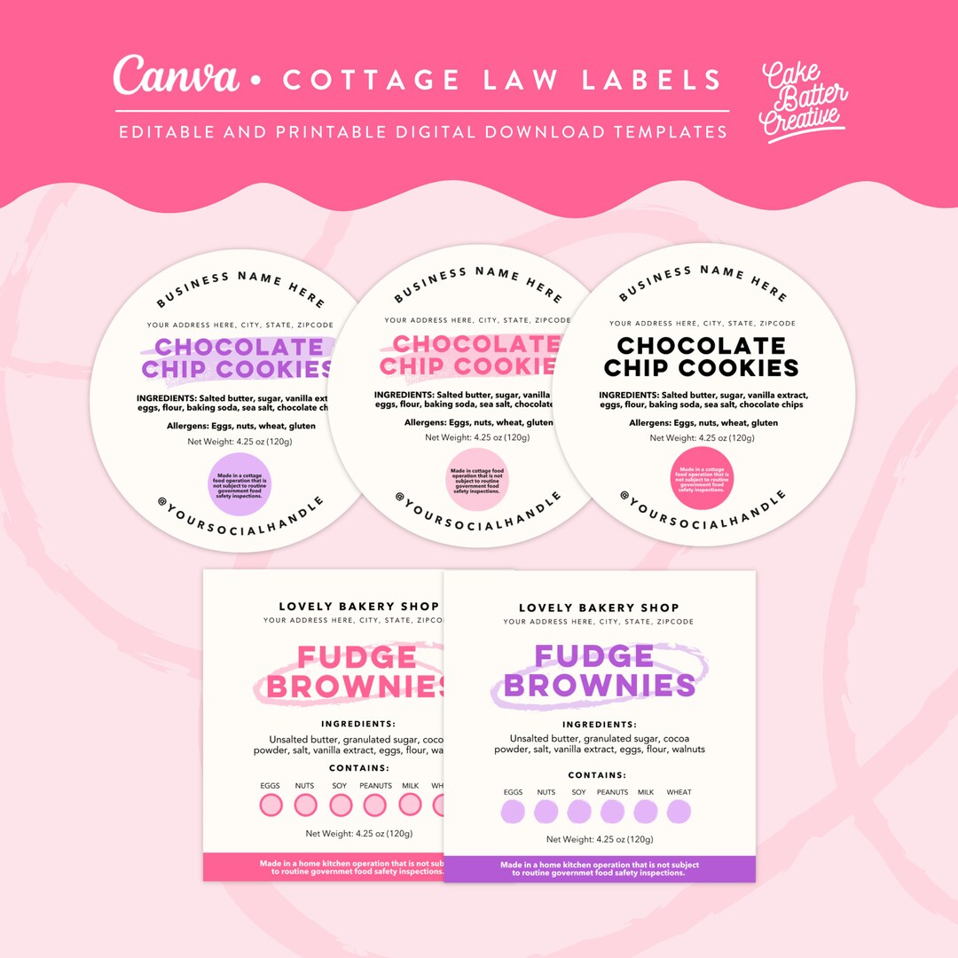 Canva Cottage Law Labels, Bakery Packaging Labels Template, Cake ...