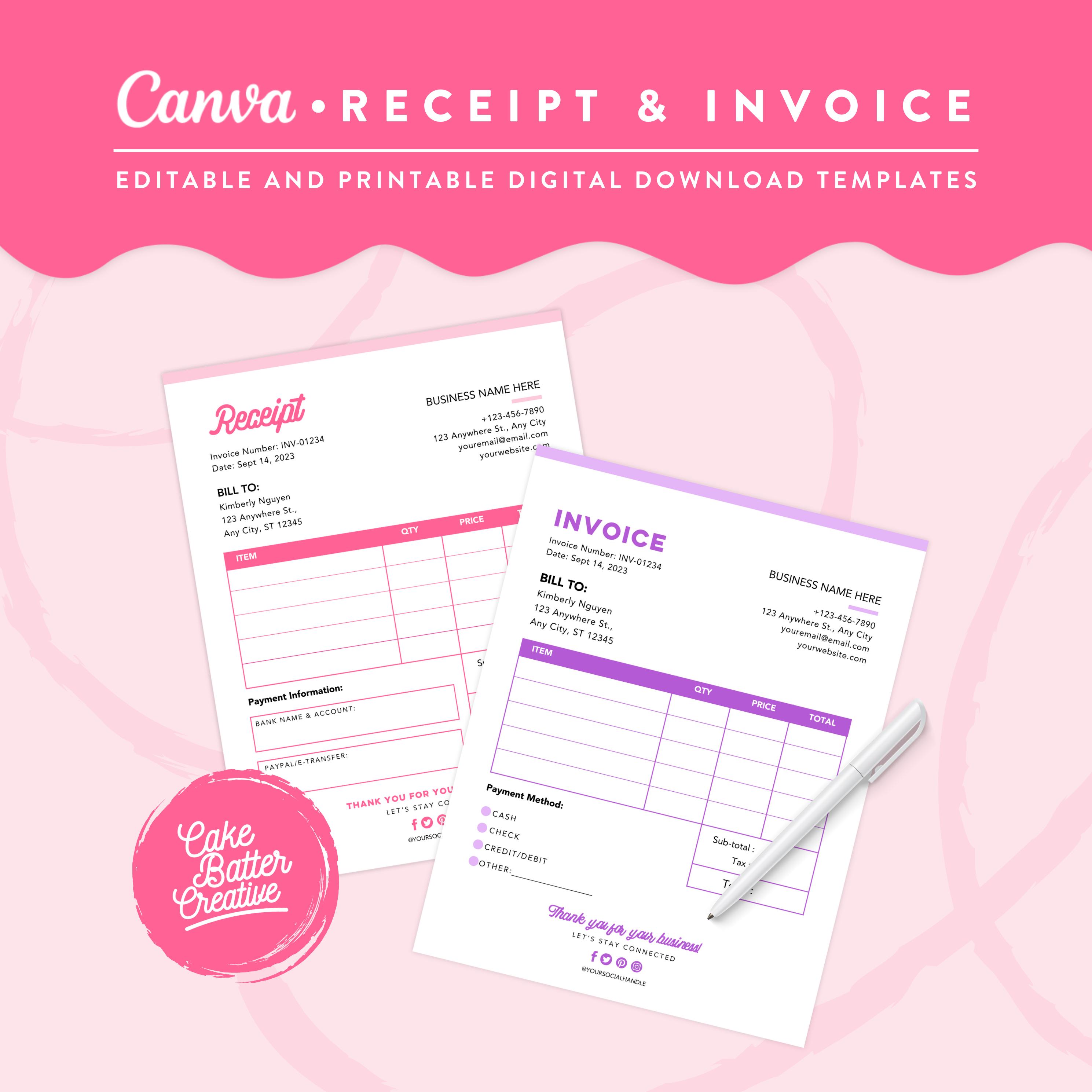 Invoice & Receipt Canva Templates, Bakery Invoices Template, Bakery ...
