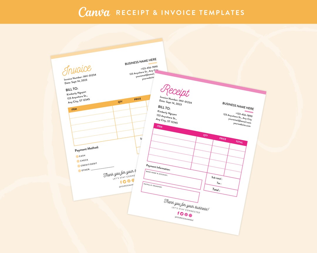 Invoice & Receipt Canva Templates Bakery Invoices Template - Etsy