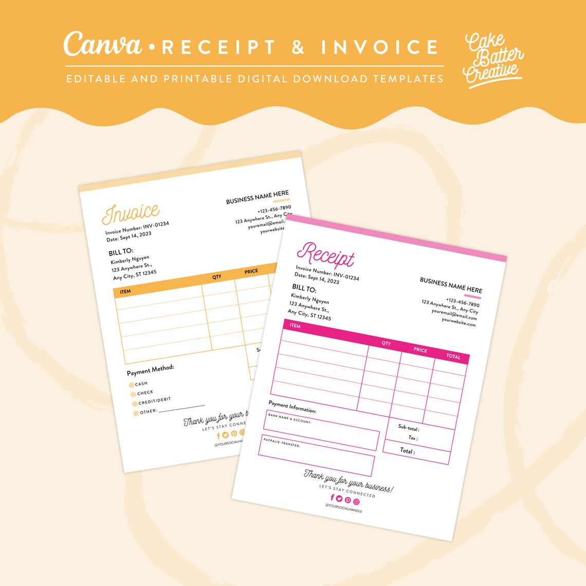 Invoice & Receipt Canva Templates, Bakery Invoices Template, Bakery ...