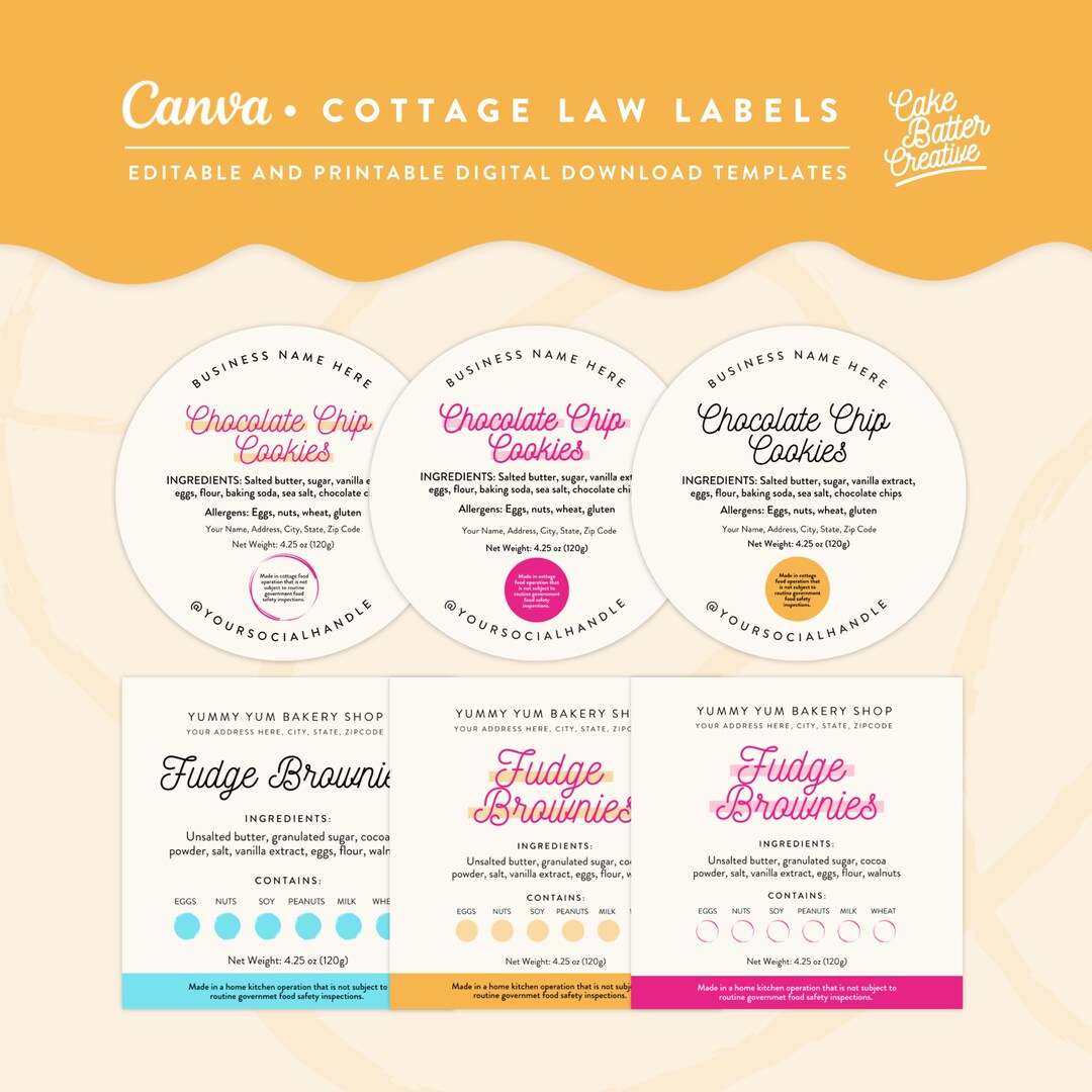 Canva Cottage Law Labels, Bakery Packaging Labels Template, Cake ...