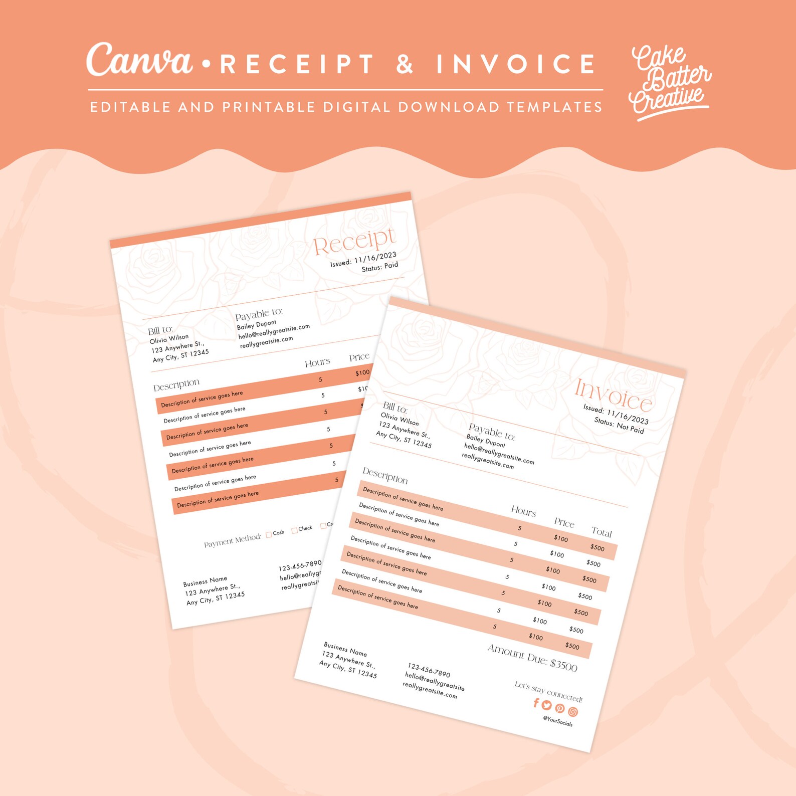 Invoice & Receipt Canva Templates, Bakery Invoices Template, Bakery ...
