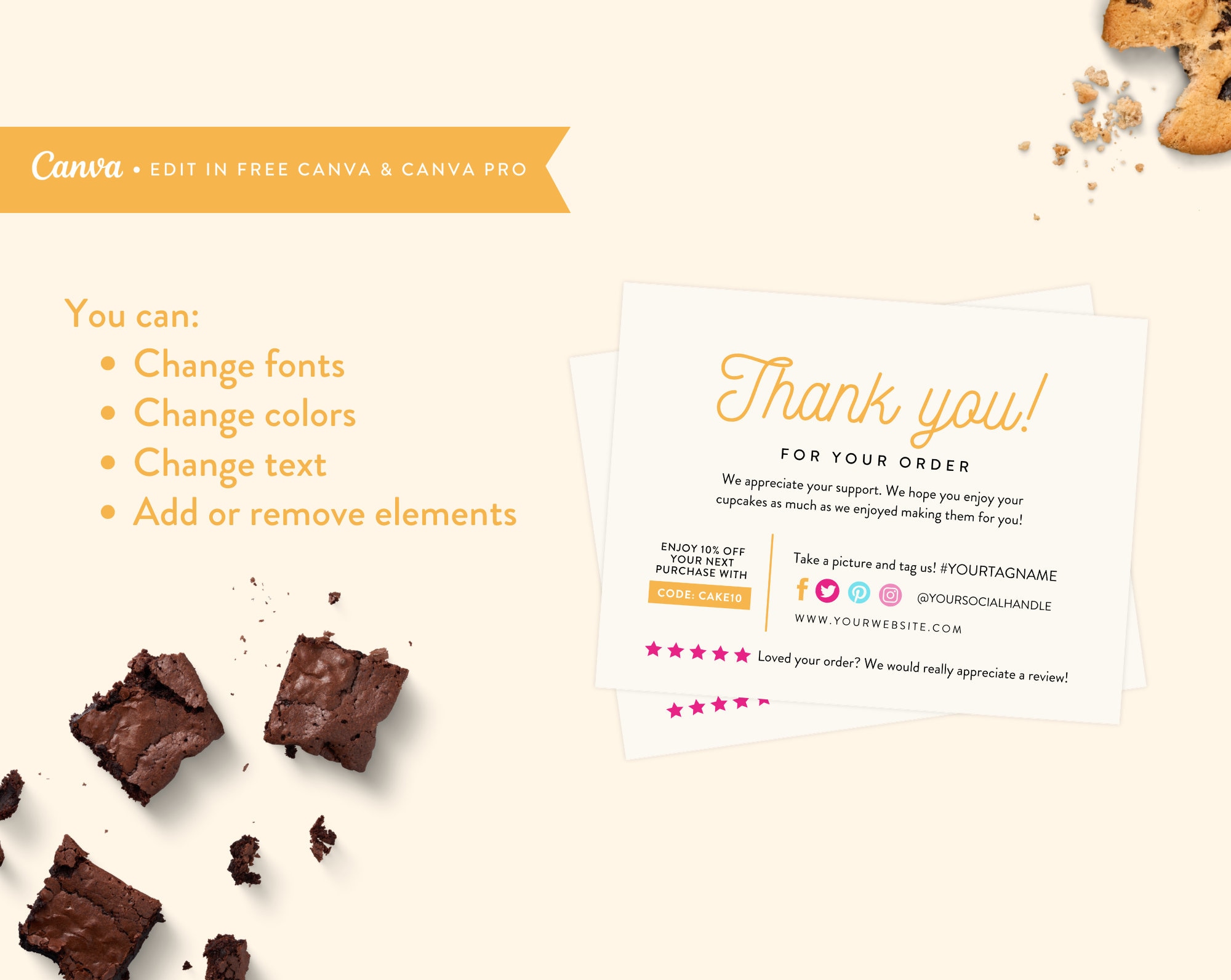 Thank You Card Template Canva Editable Template Canva Thank - Etsy