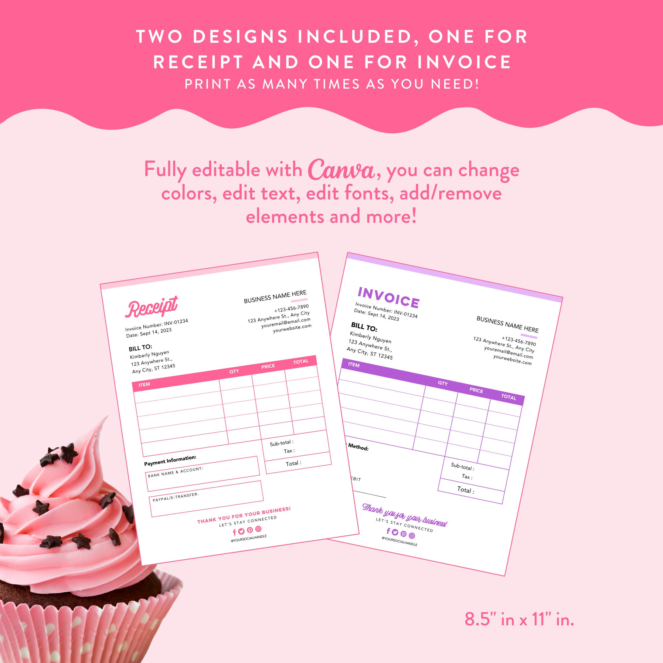 Invoice & Receipt Canva Templates, Bakery Invoices Template, Bakery ...