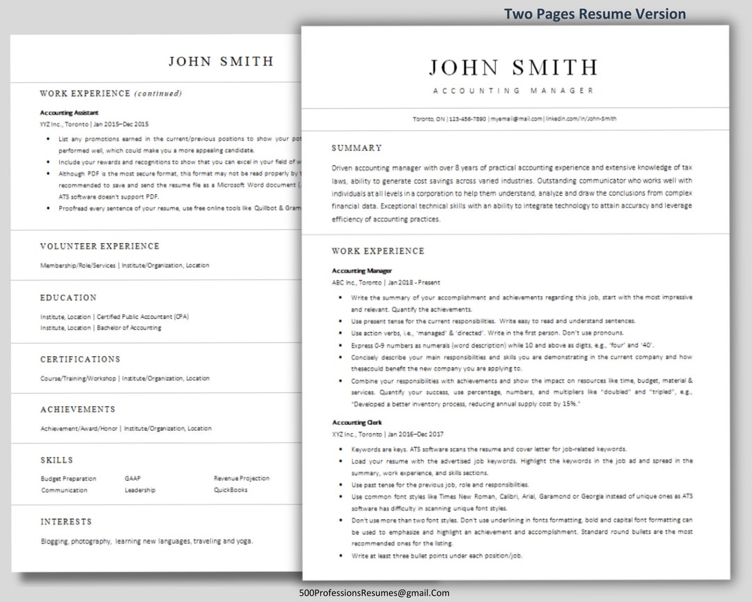Canadian Style Resume US Style Resume ATS Friendly Resume - Etsy