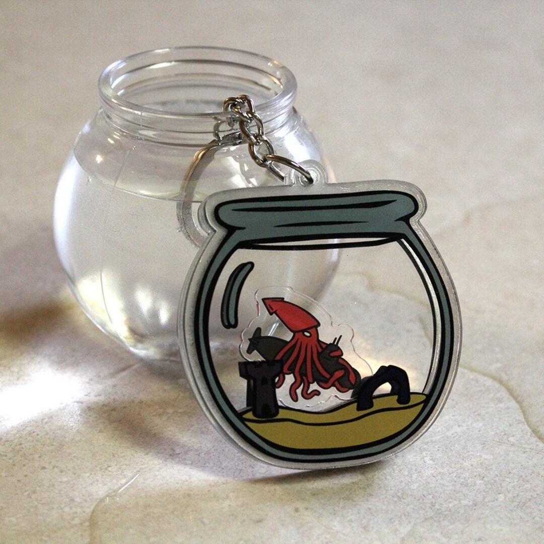 Squid Tank Shaker Keychain- Clear Acrylic Shaker Keychain - Etsy