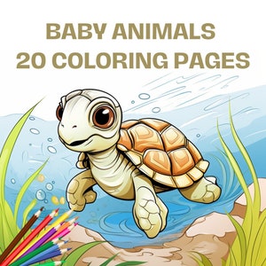 Cute Baby Animals, 20 Coloring Page, for Kids, Instant Download ...