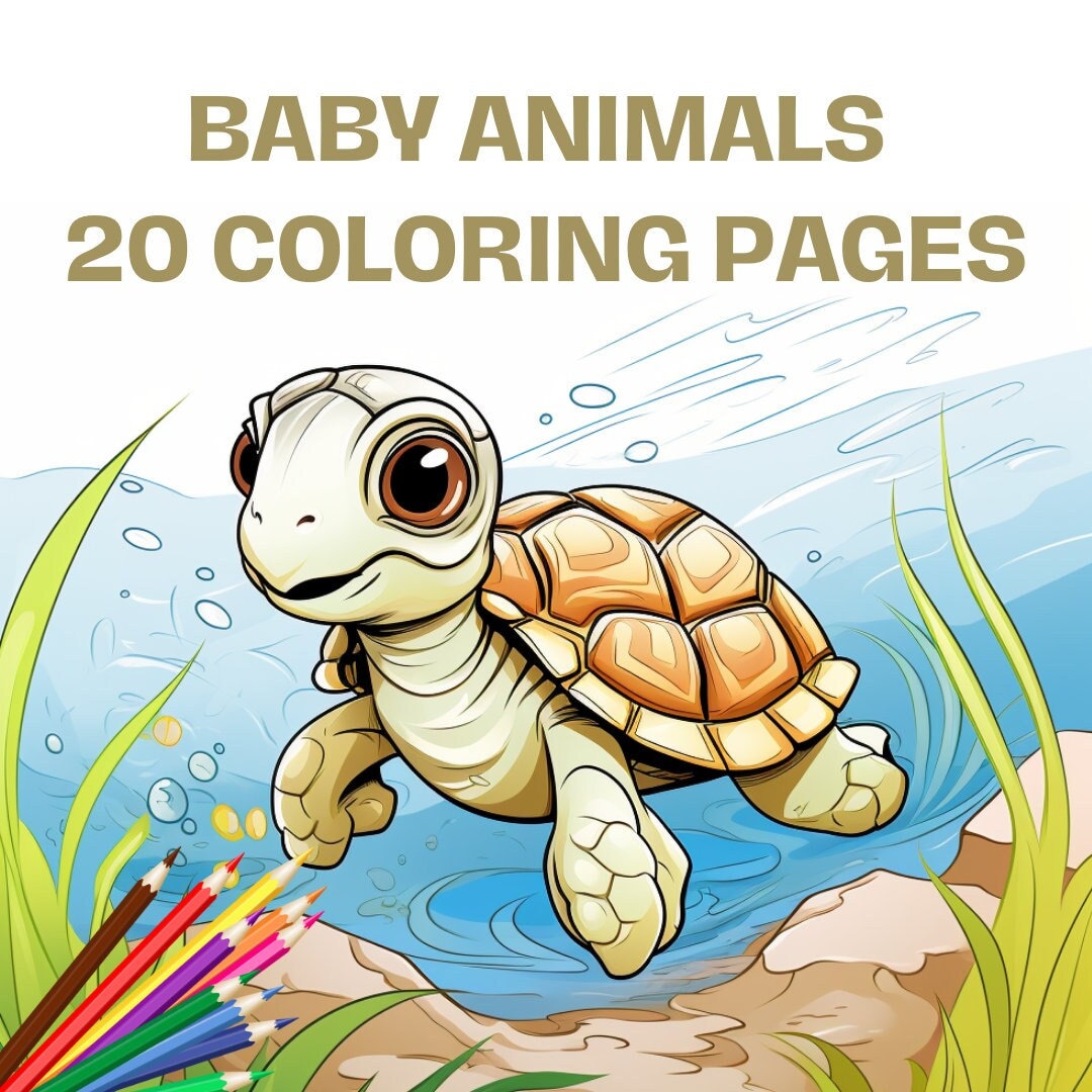 Cute Baby Animals, 20 Coloring Page, for Kids, Instant Download ...