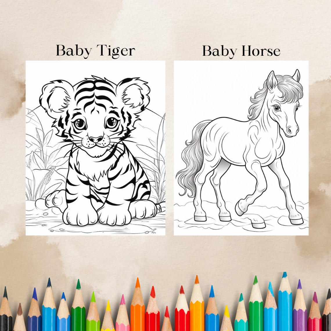 Cute Baby Animals, 20 Coloring Page, for Kids, Instant Download ...