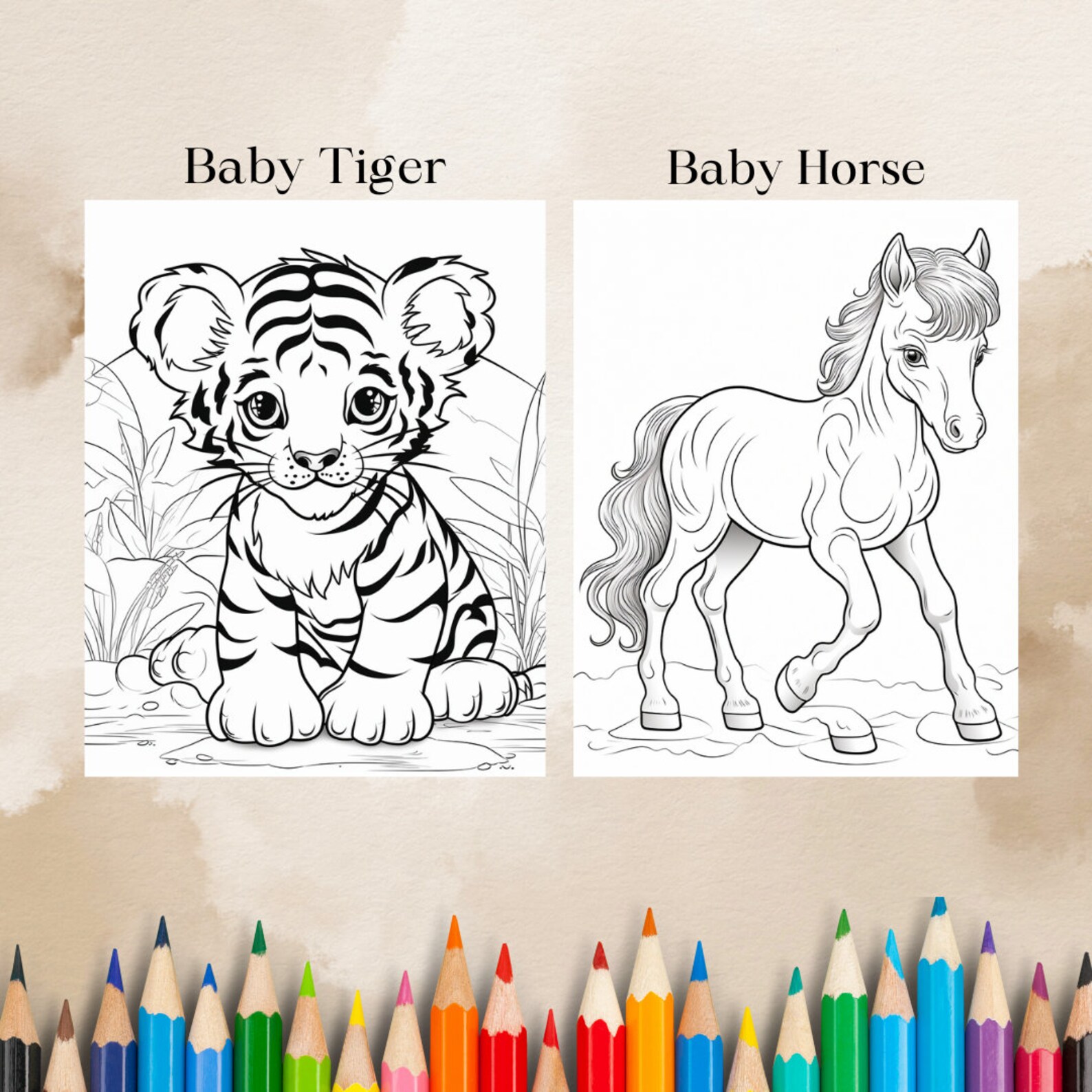 Cute Baby Animals, 20 Coloring Page, for Kids, Instant Download ...
