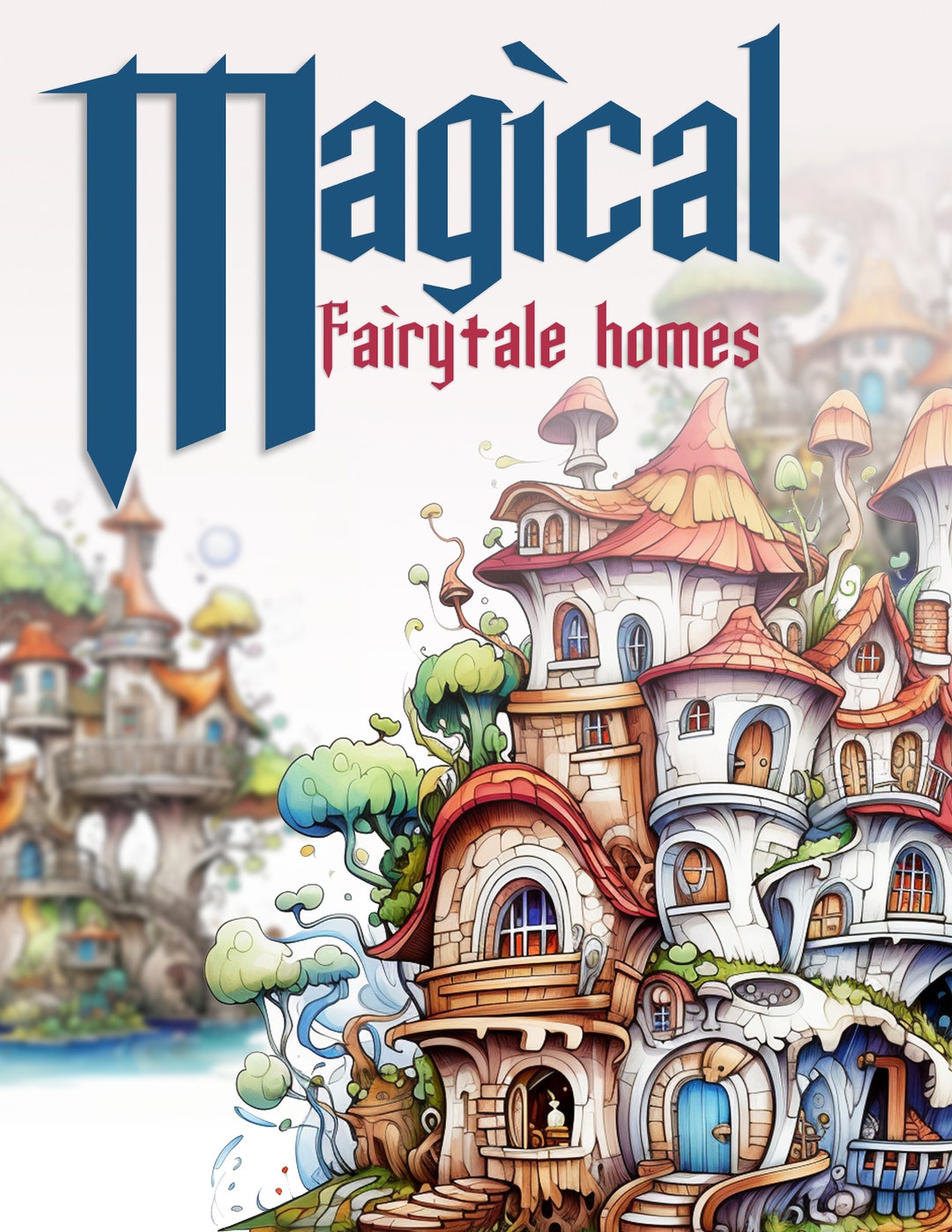 Fantasy Magical Fairy Homes, 50 Coloring Pages for Adults and Kids ...