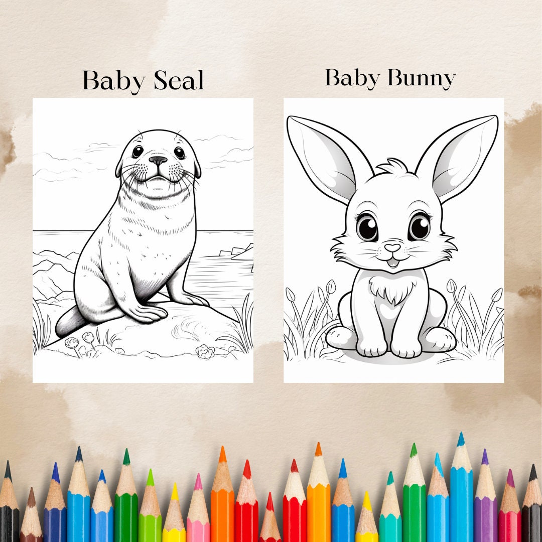 Cute Baby Animals, 20 Coloring Page, for Kids, Instant Download ...