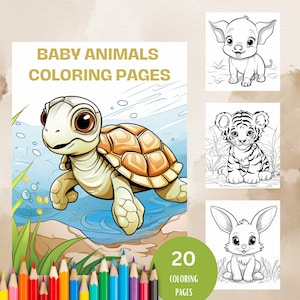 Cute Baby Animals, 20 Coloring Page, for Kids, Instant Download ...