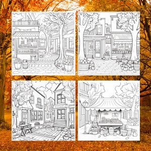 Minimalist Fall Street Market, 40 Coloring Pages, for Adults and Kids ...