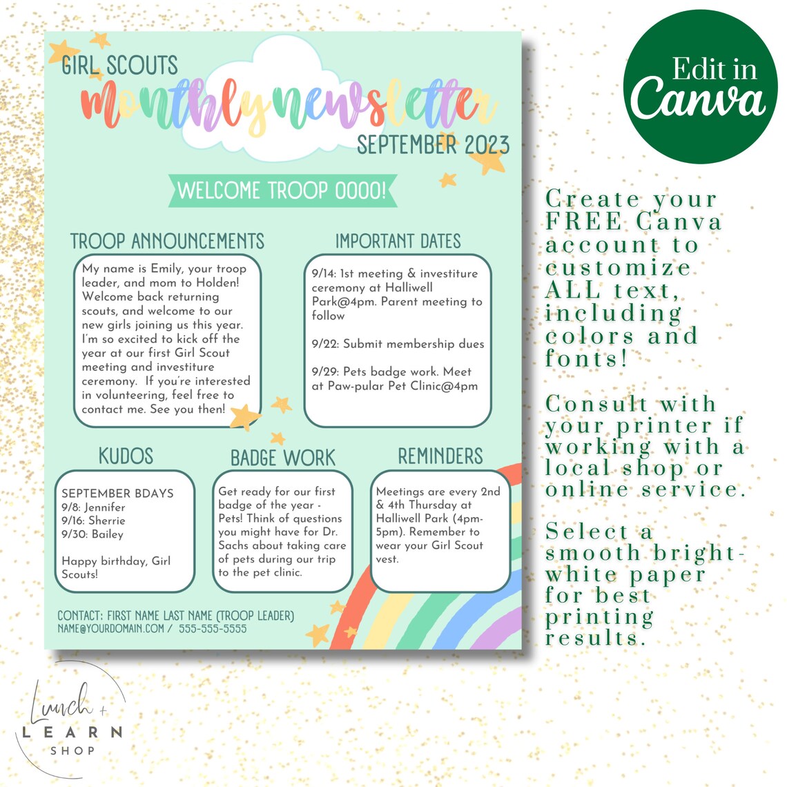 Girl Scouts Newsletter Editable Template - Etsy
