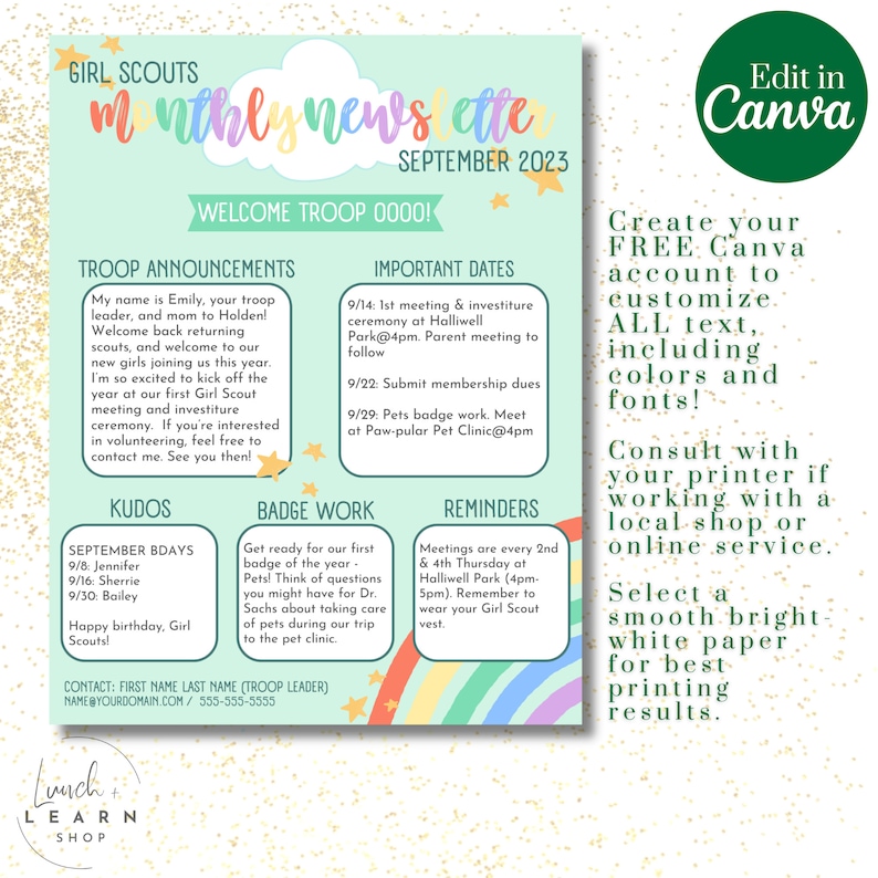 Girl Scouts Newsletter Editable Template - Etsy