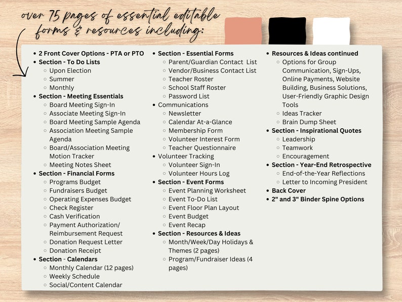 EDITABLE Template PTA-PTO President Planner Ultimate Organizational ...