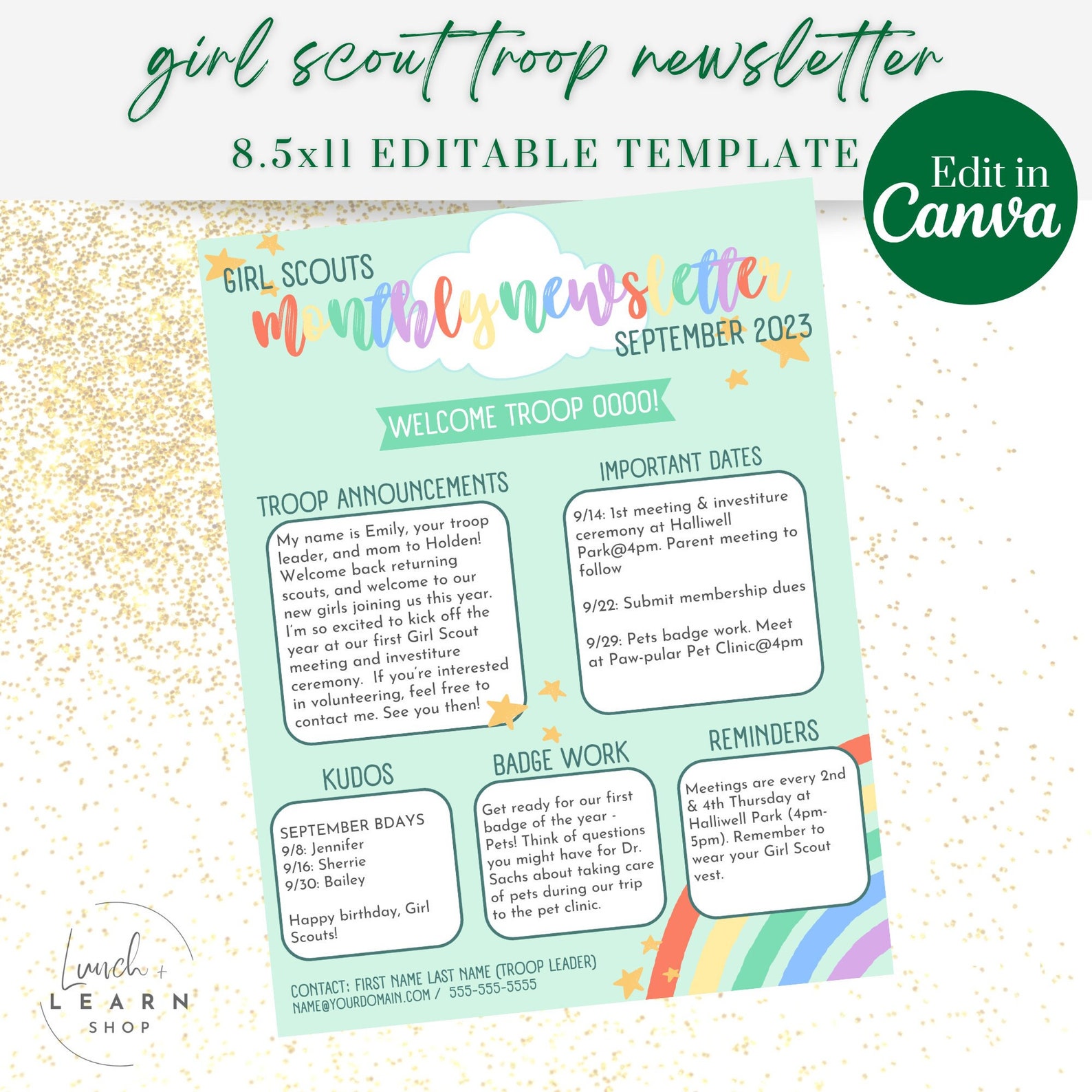 Girl Scouts Newsletter Editable Template - Etsy