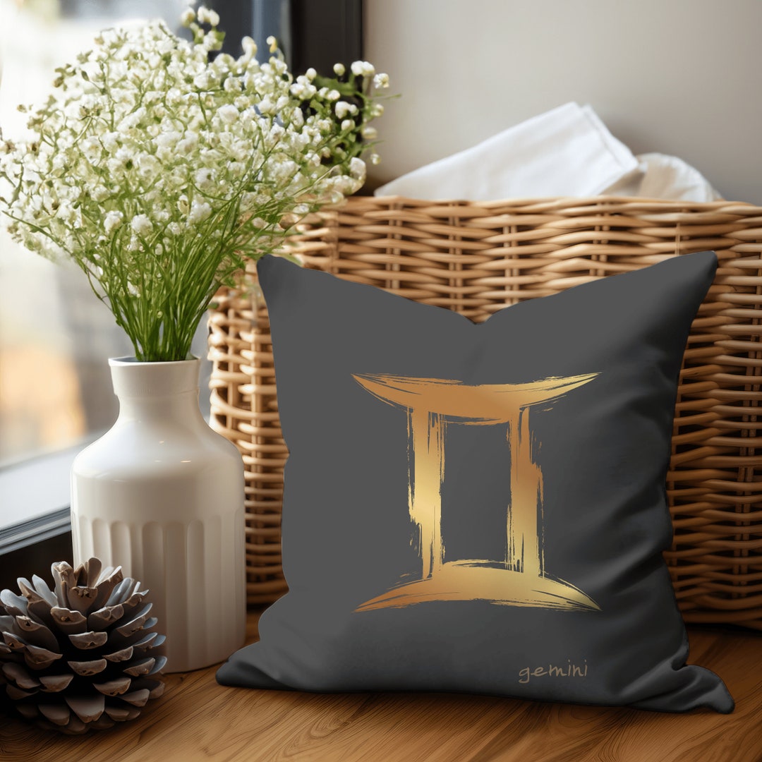 Art Deco Gemini Zodiac Star Symbols Dark Grey Pillow Designer - Etsy